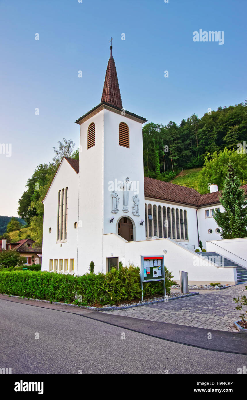 Village Church at Turbenthal with Swiss Alps in Winterthur district ...