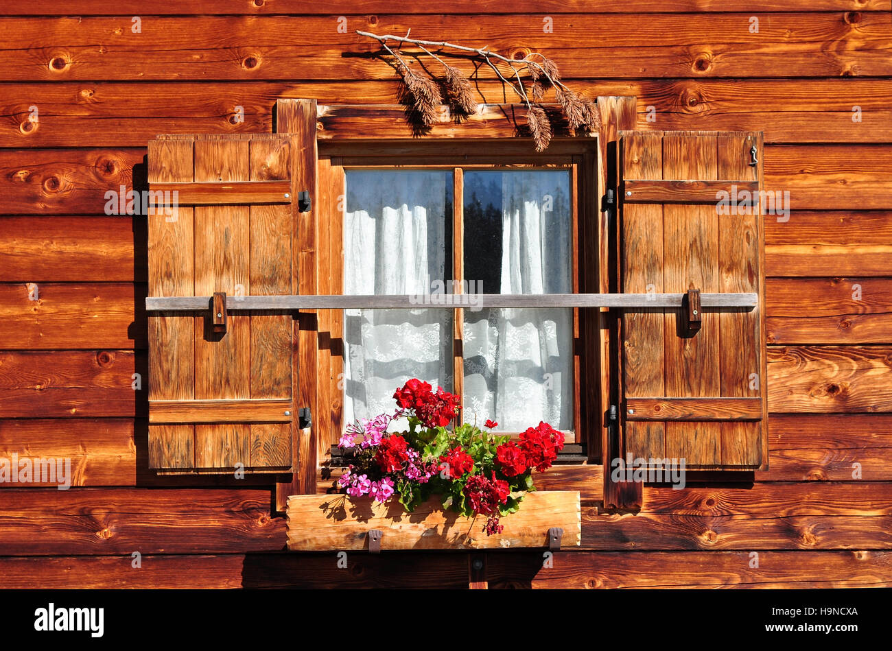 window of an alpine hut high up in the austrian mountains al Kallbrunn ...