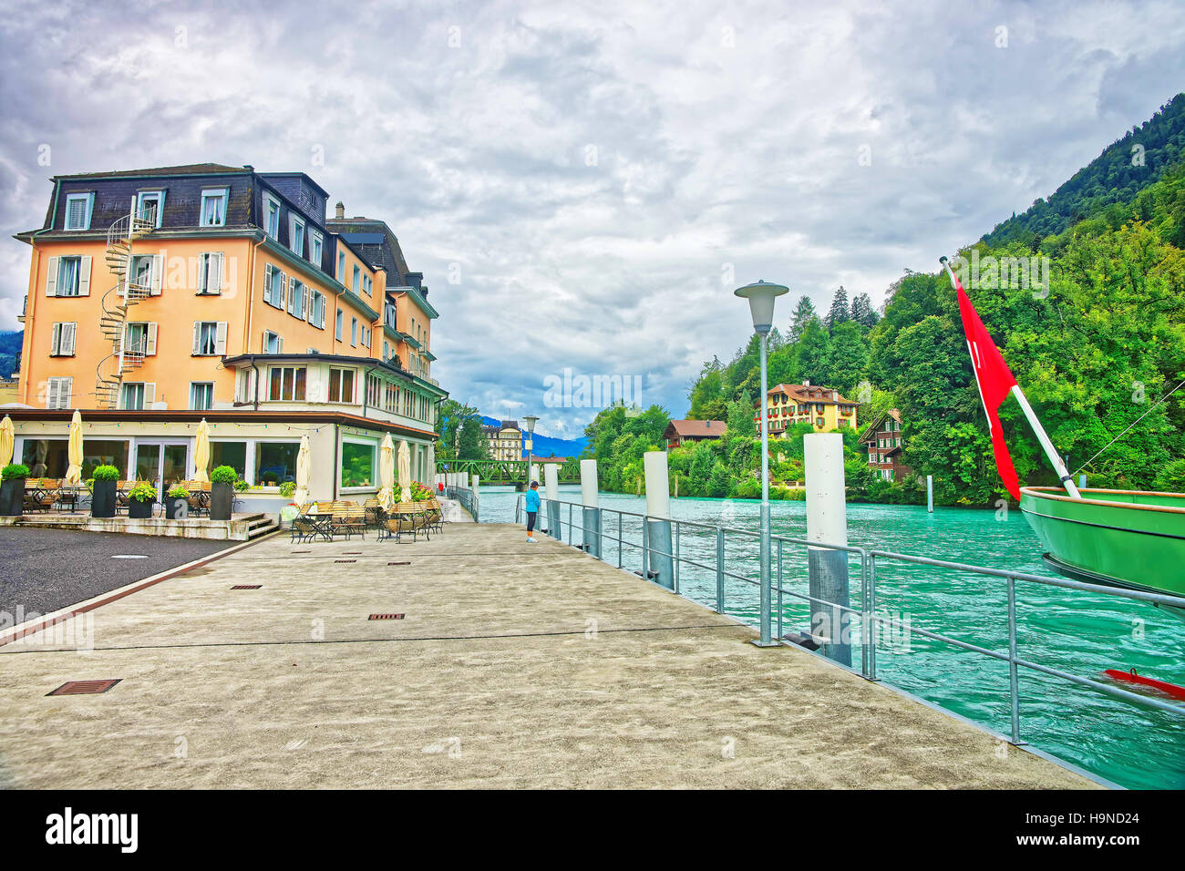 Harbor at Interlaken with Brienz Lake and Swiss Alps in Interlaken ...