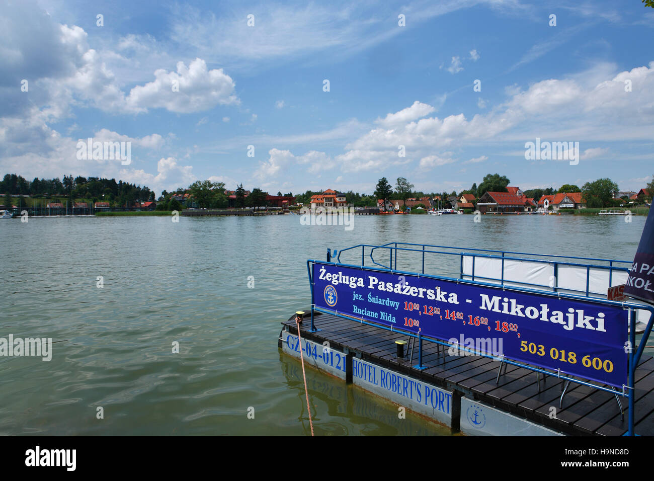 harbor with mooring place for excursion boats in Mikolajki (Nikolaiken ...