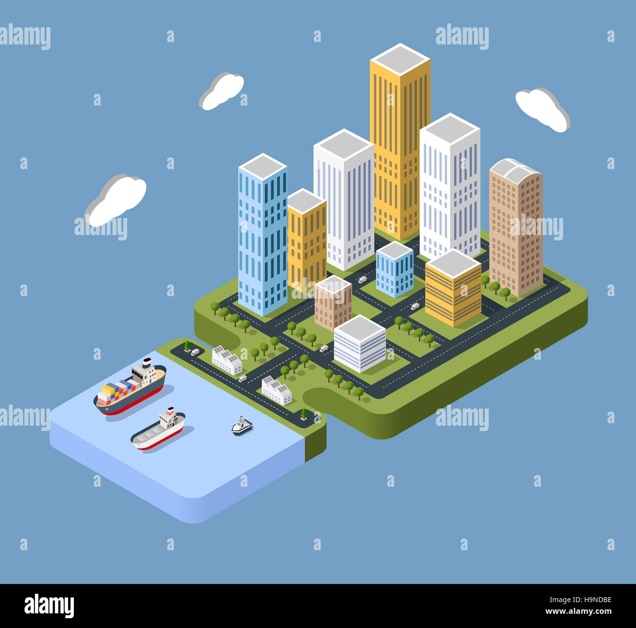 Flat isometric city. Urban neighborhoods, skyscrapers, homes and ...