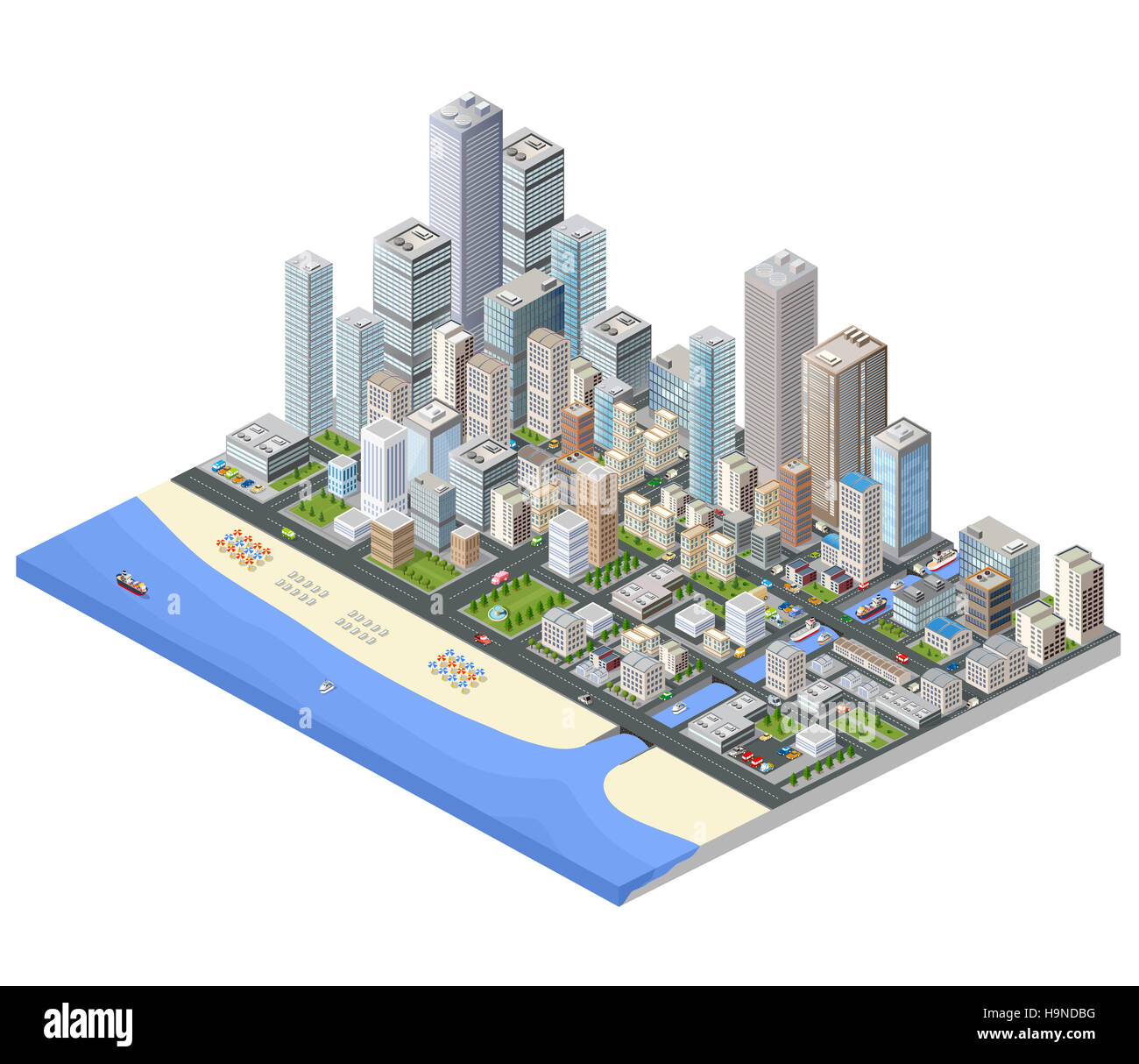 Isometric city. Skyscrapers, houses and streets in the metropolis ...