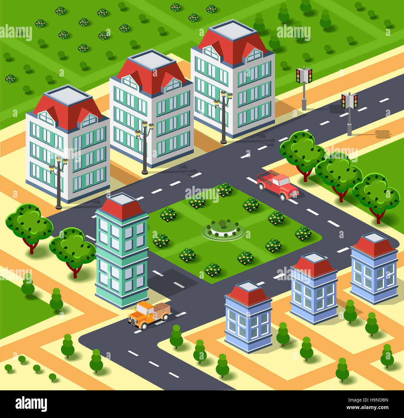 City illustration with urban infrastructure. Isometric city. Isometric ...