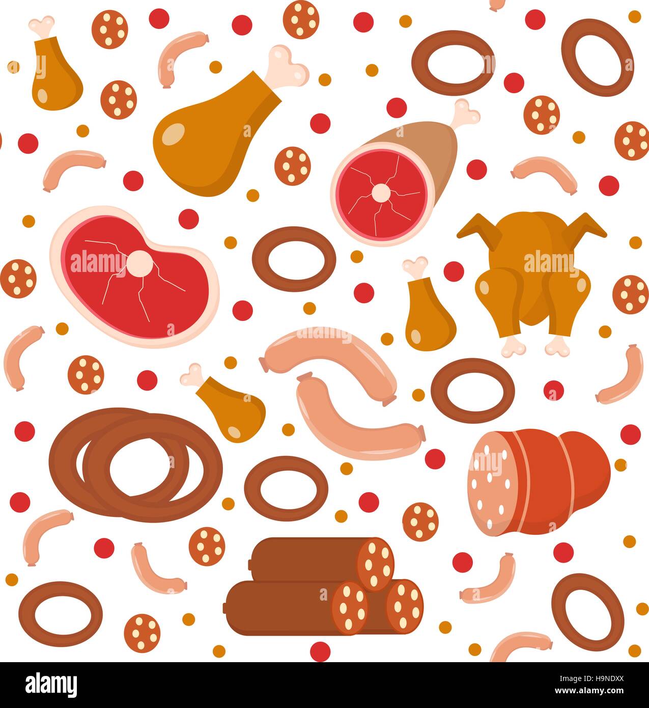 Meat products seamless pattern, flat style. Meats and sausage endless ...
