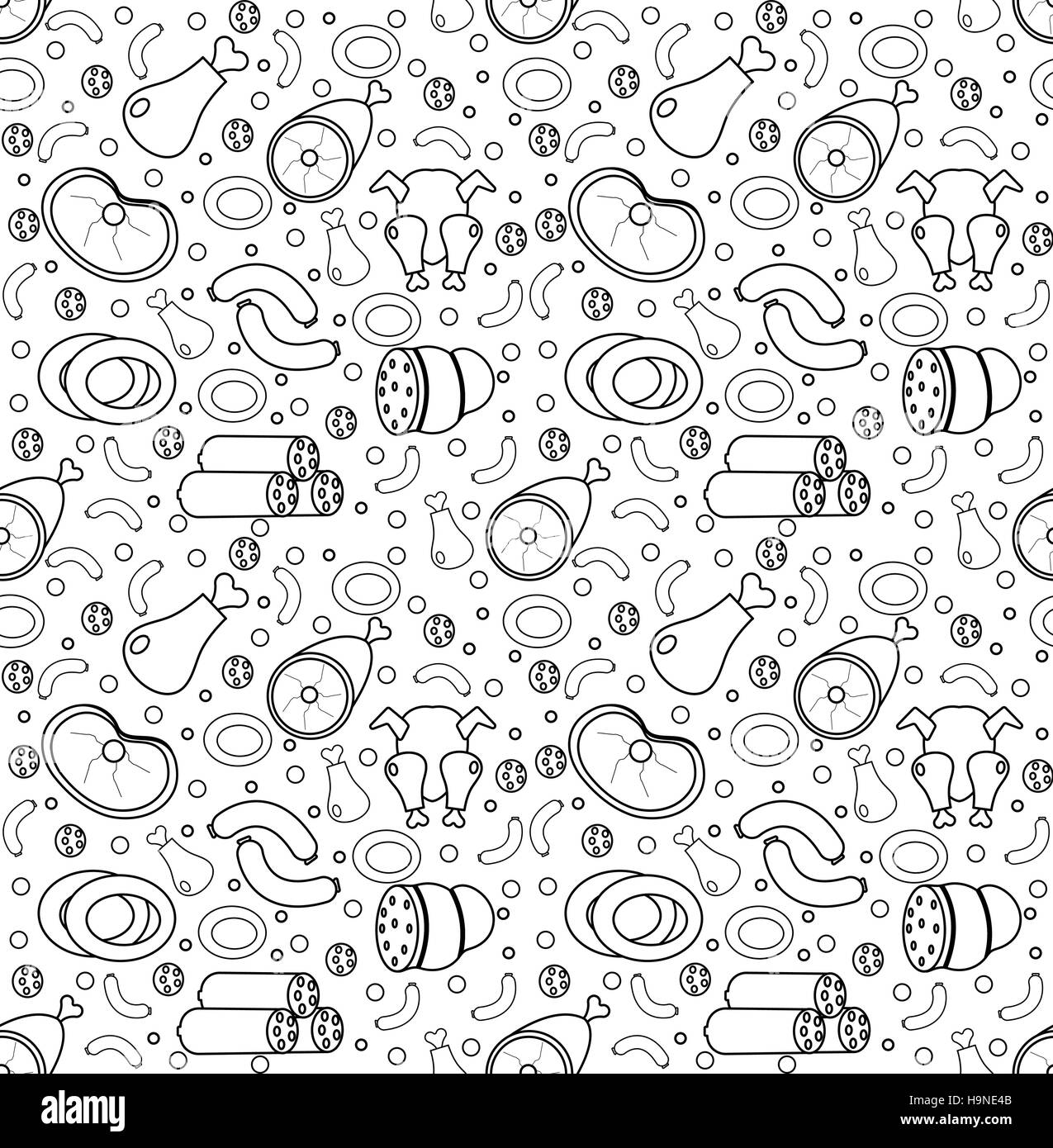 Meat Products Seamless Pattern Modern Line Doodle Sketch Style