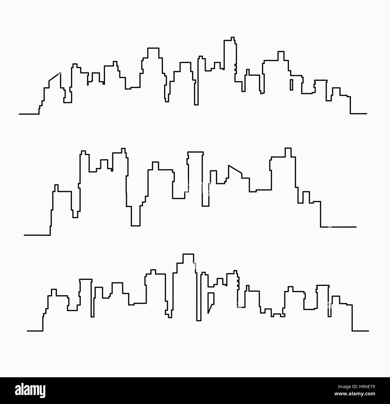 set of linear urban buildings landscape and illustrations of houses and ...
