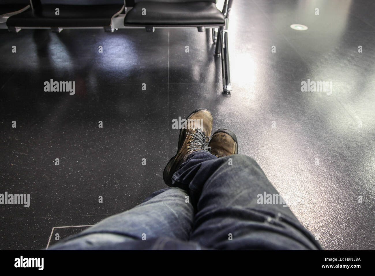Mans leg point of view Stock Photo - Alamy