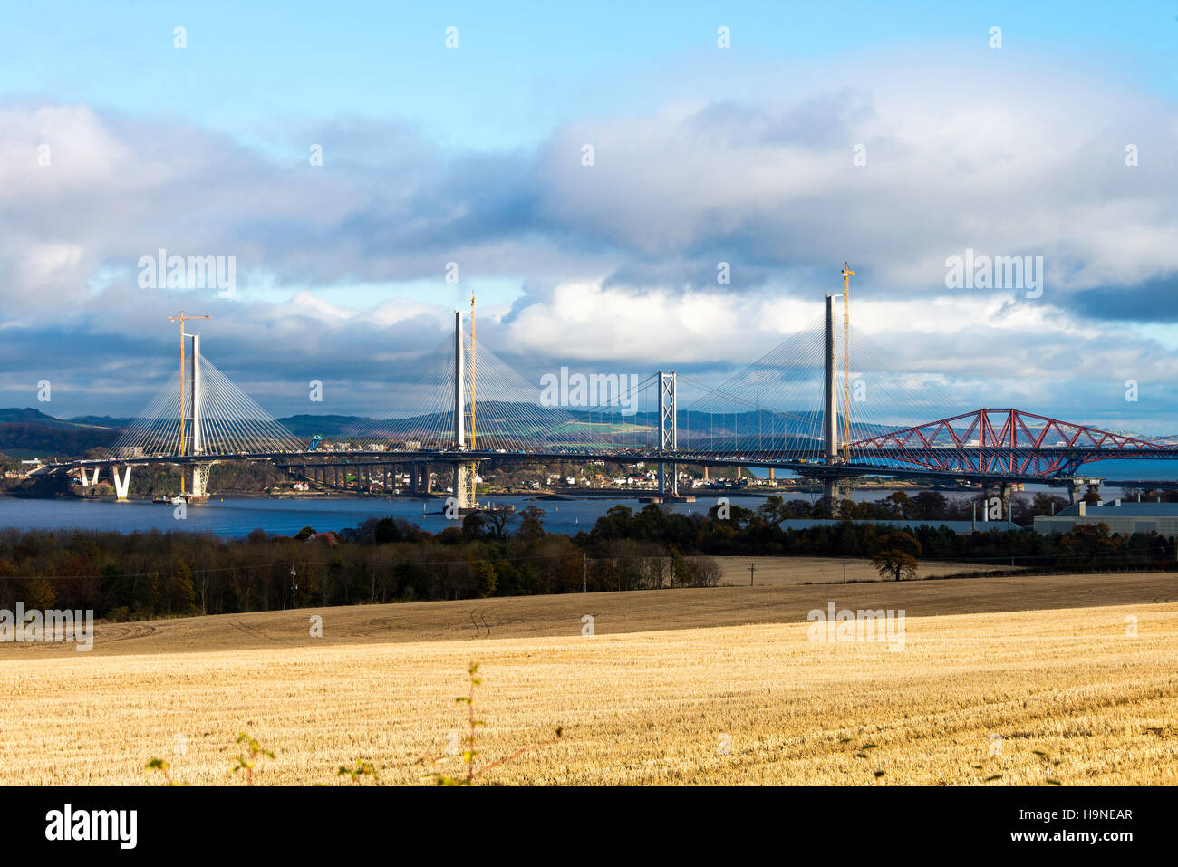 The Old and New Forth Road Bridges at Queensferry near Edinburgh Firth ...