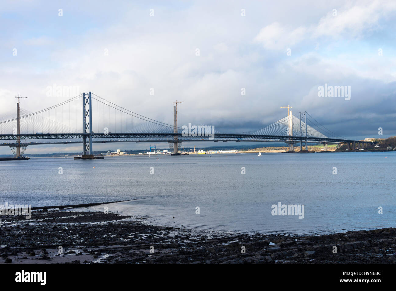 The Old and New Forth Road Bridges at Queensferry near Edinburgh Firth ...