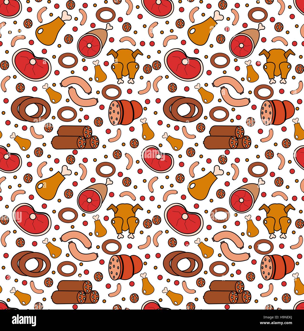 Meat products seamless pattern, modern line, doodle, sketch style ...