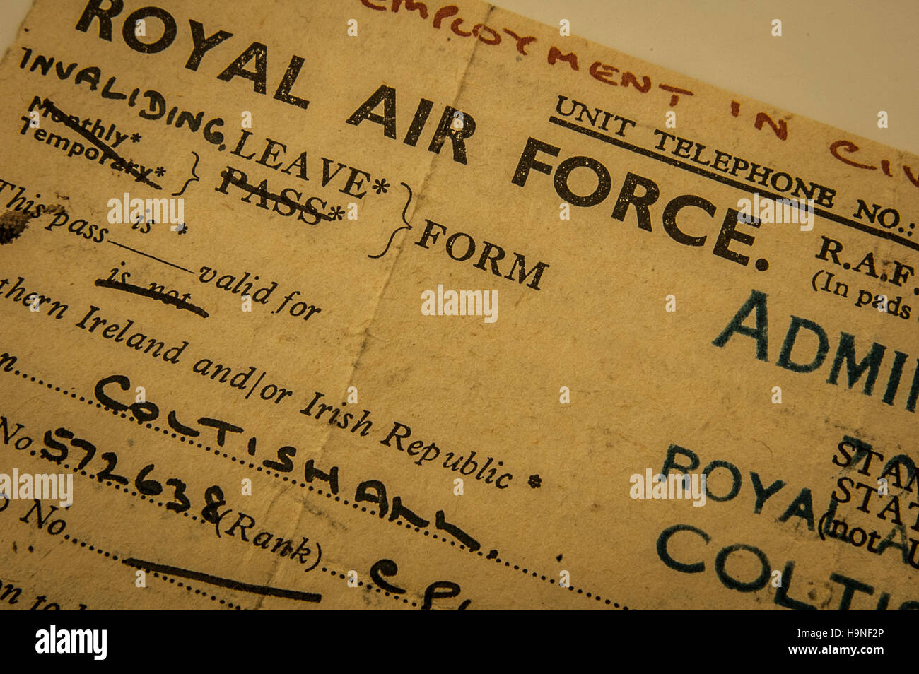 old RAF document Stock Photo - Alamy