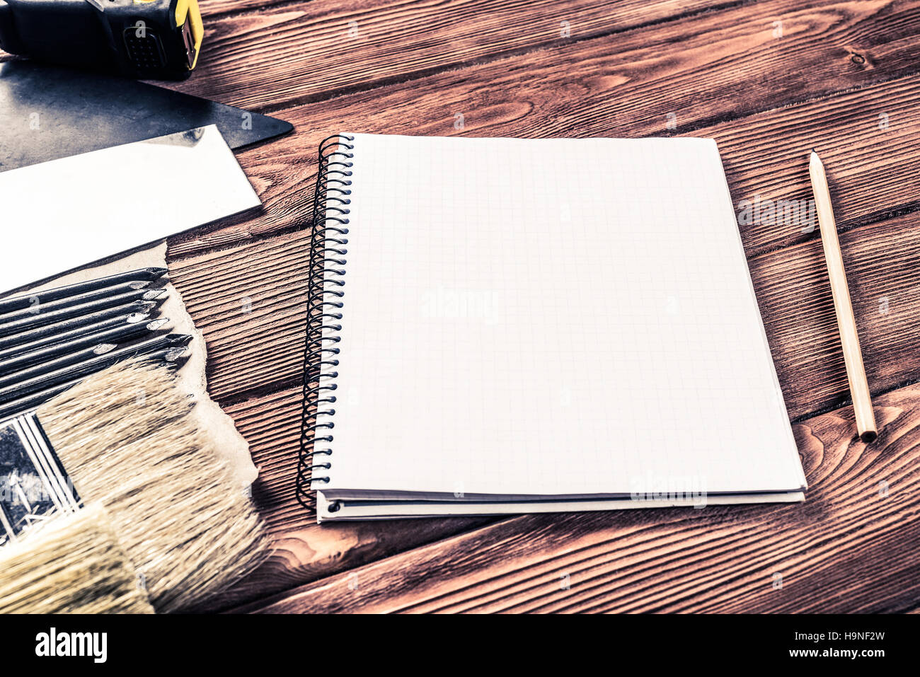 Instruments on wooden table Stock Photo - Alamy
