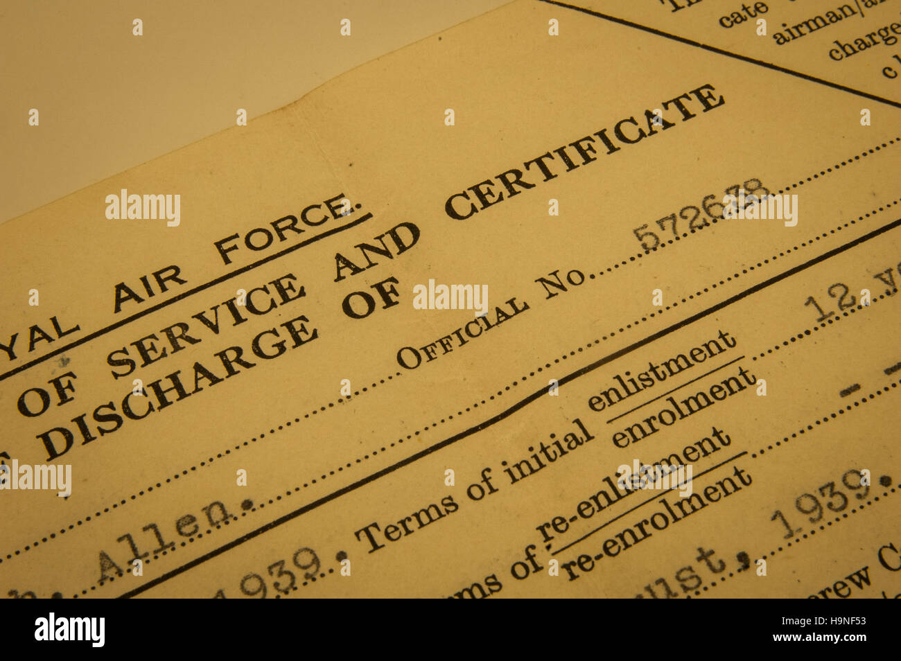 old RAF document Stock Photo - Alamy