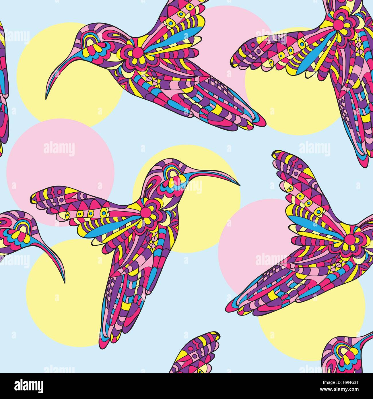 Vector seamless background with Hummingbird - doodle pattern style ...