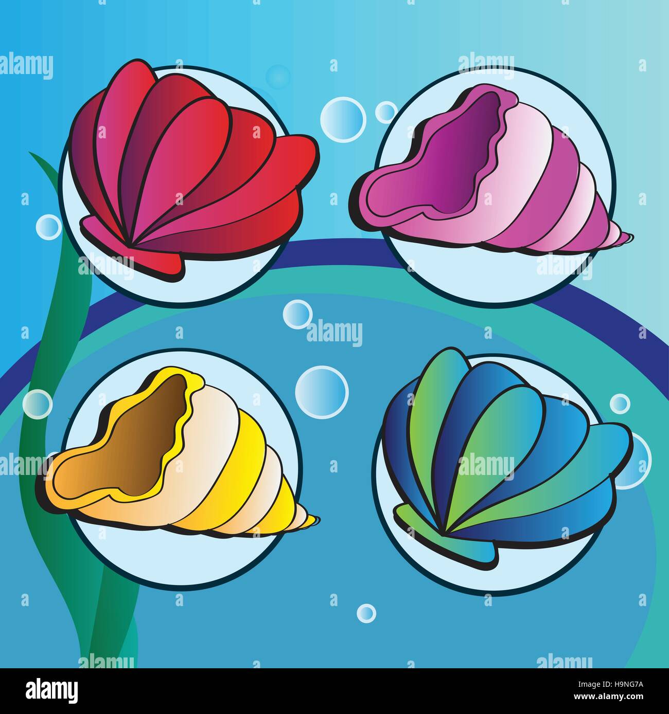 sea shells on underwater background - Set of four elements Stock Vector ...