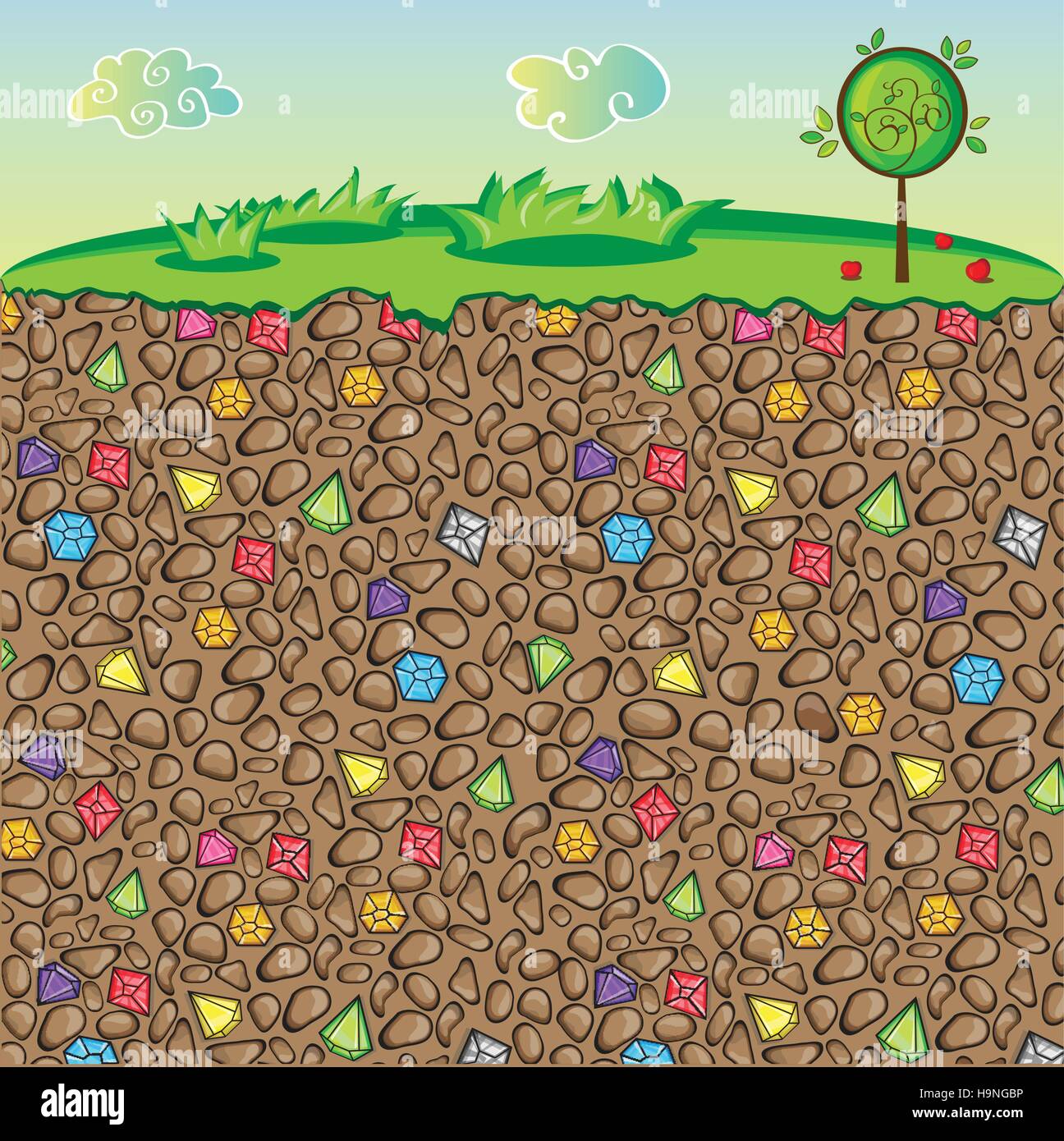 Vector nature, stones and gems in different colors underground Stock ...