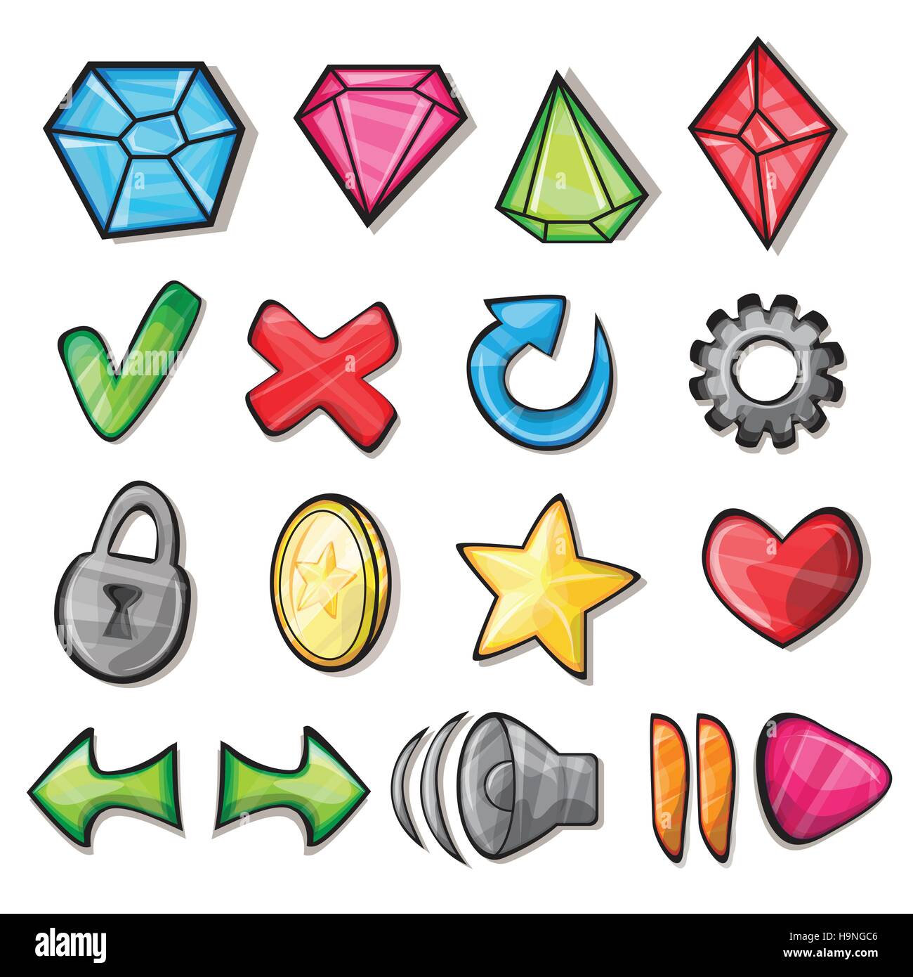 Cartoon icons for game user interface, vector set Stock Vector Image ...