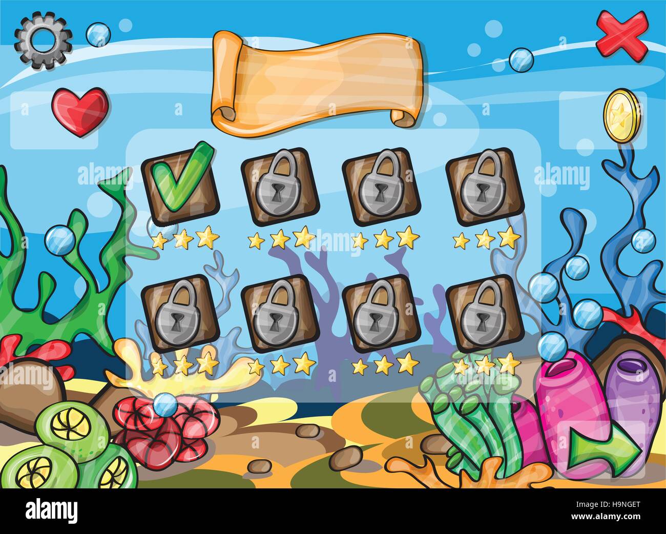 A vector illustration - Game elements for underwater game theme Stock ...