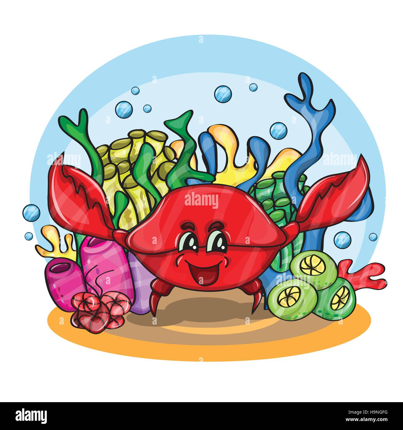 happy crab in ocean - cartoon vector illustration Stock Vector Image ...