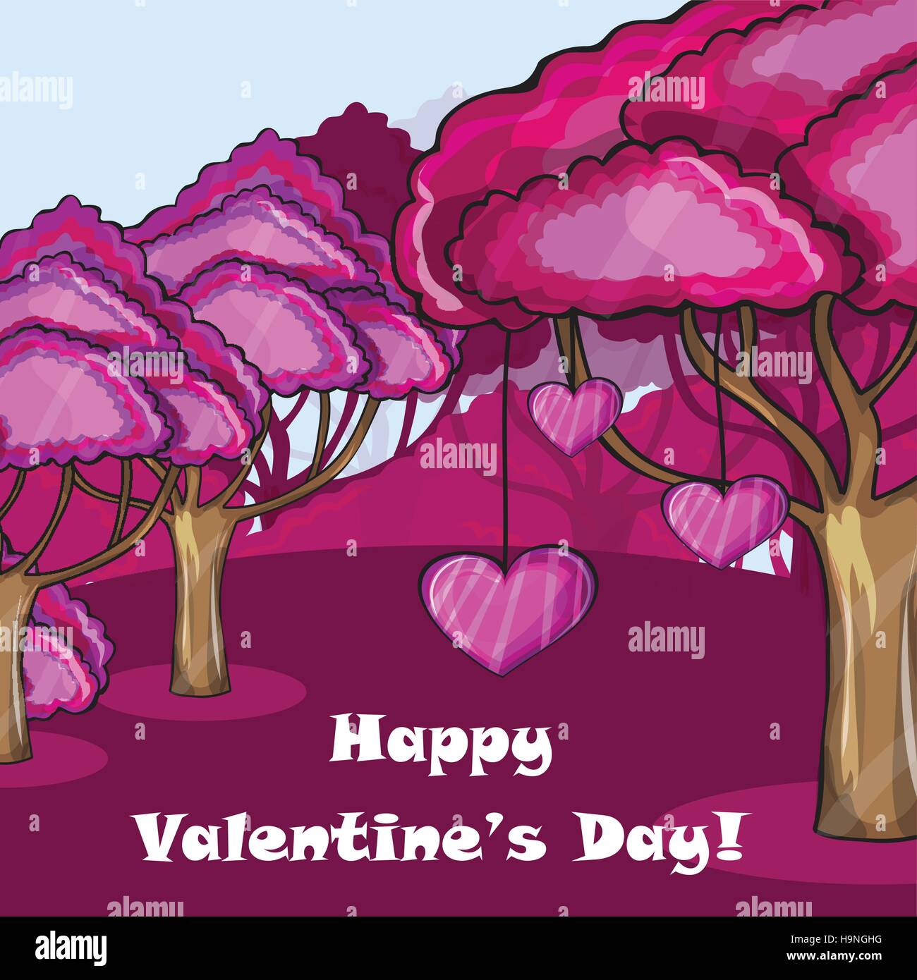 Pink forest with hearts - valentines day card Stock Vector Image & Art ...