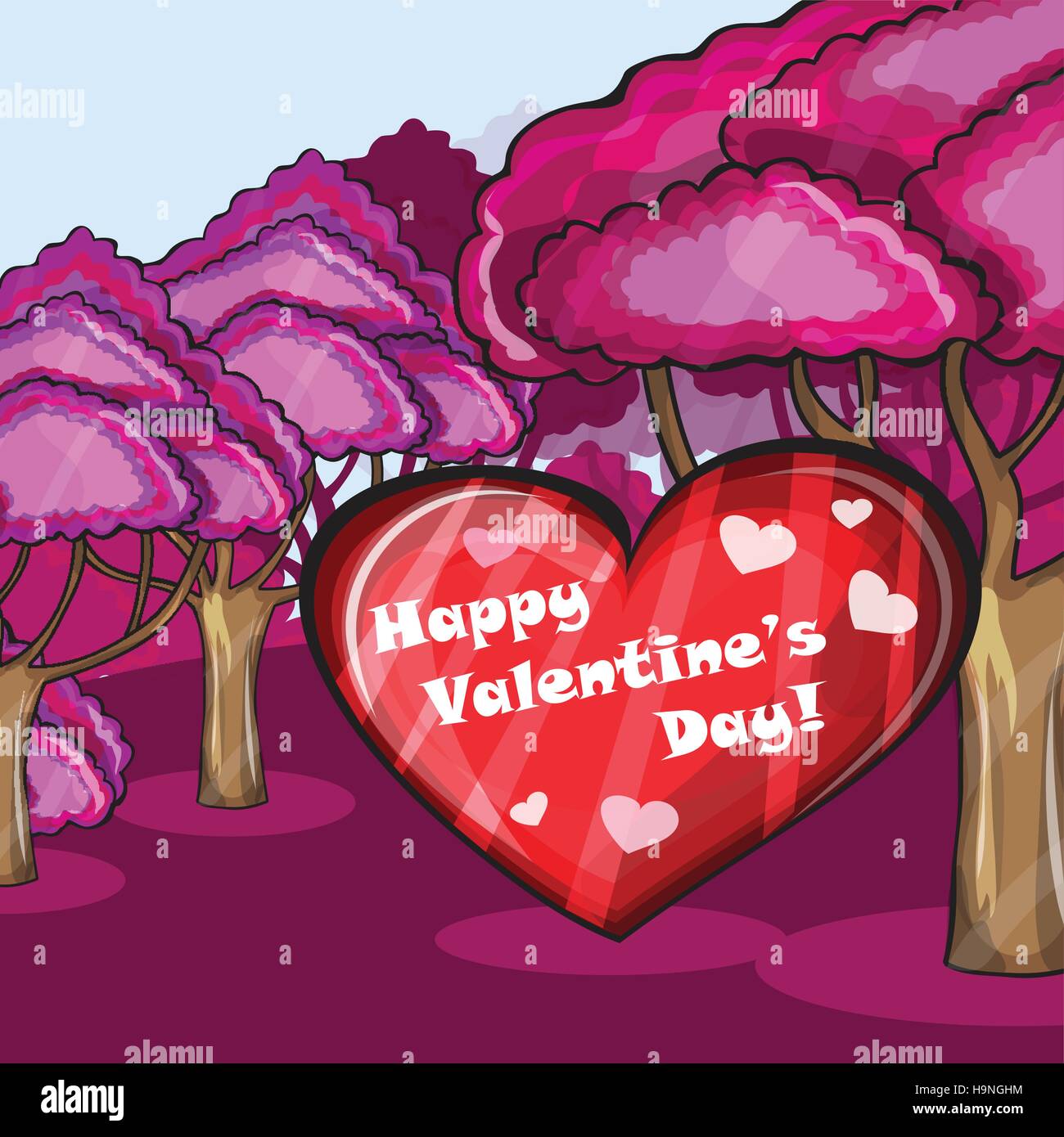 Pink forest with hearts - valentines day card Stock Vector Image & Art ...