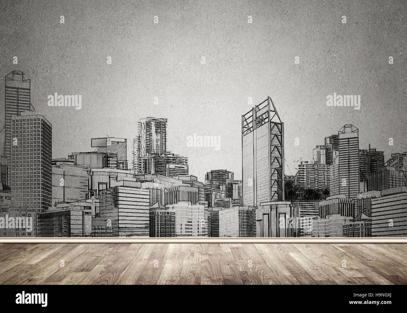 City design on wall Stock Photo - Alamy