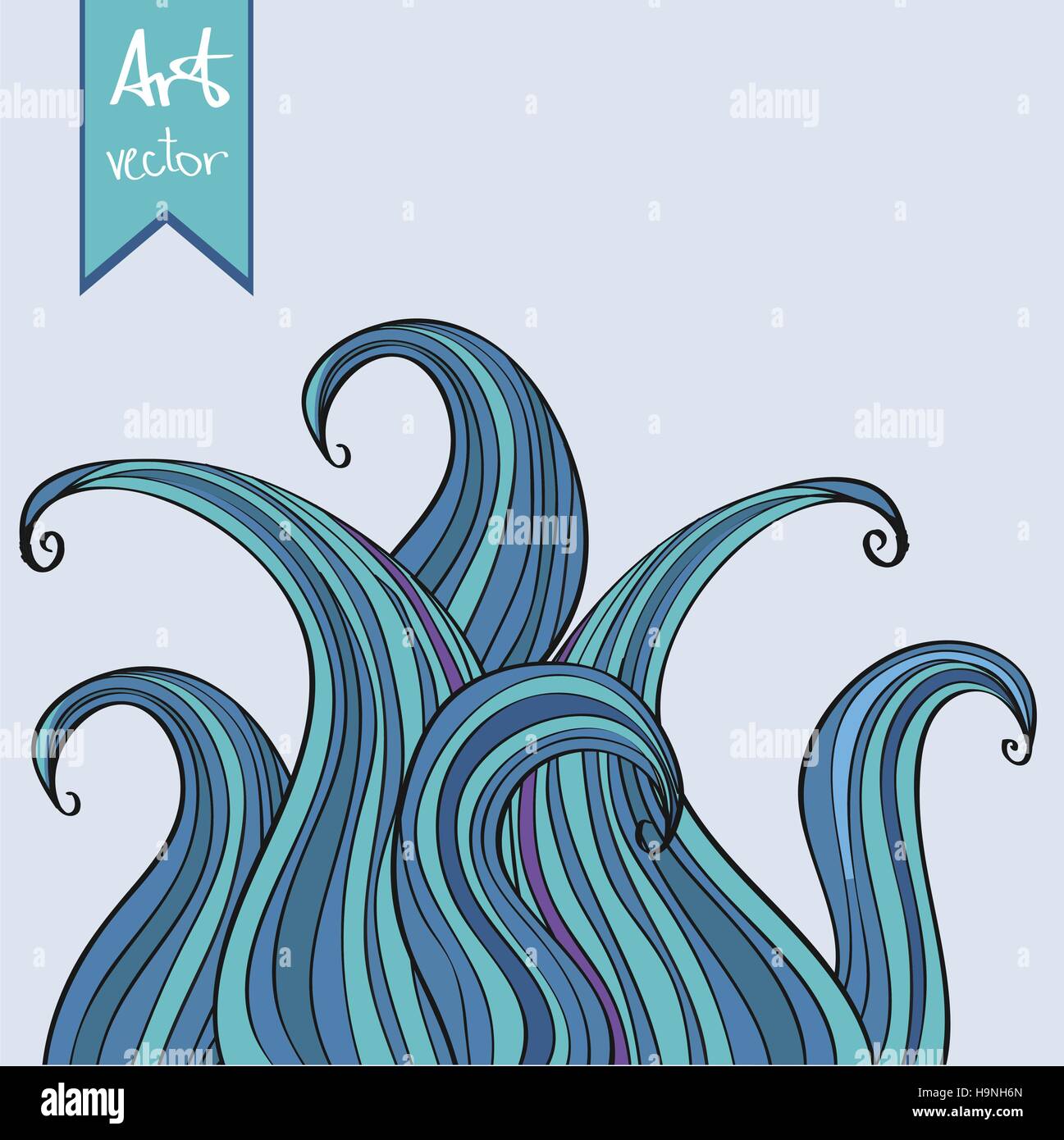 Blue abstract hand-drawn waves background - doodle style Stock Vector ...