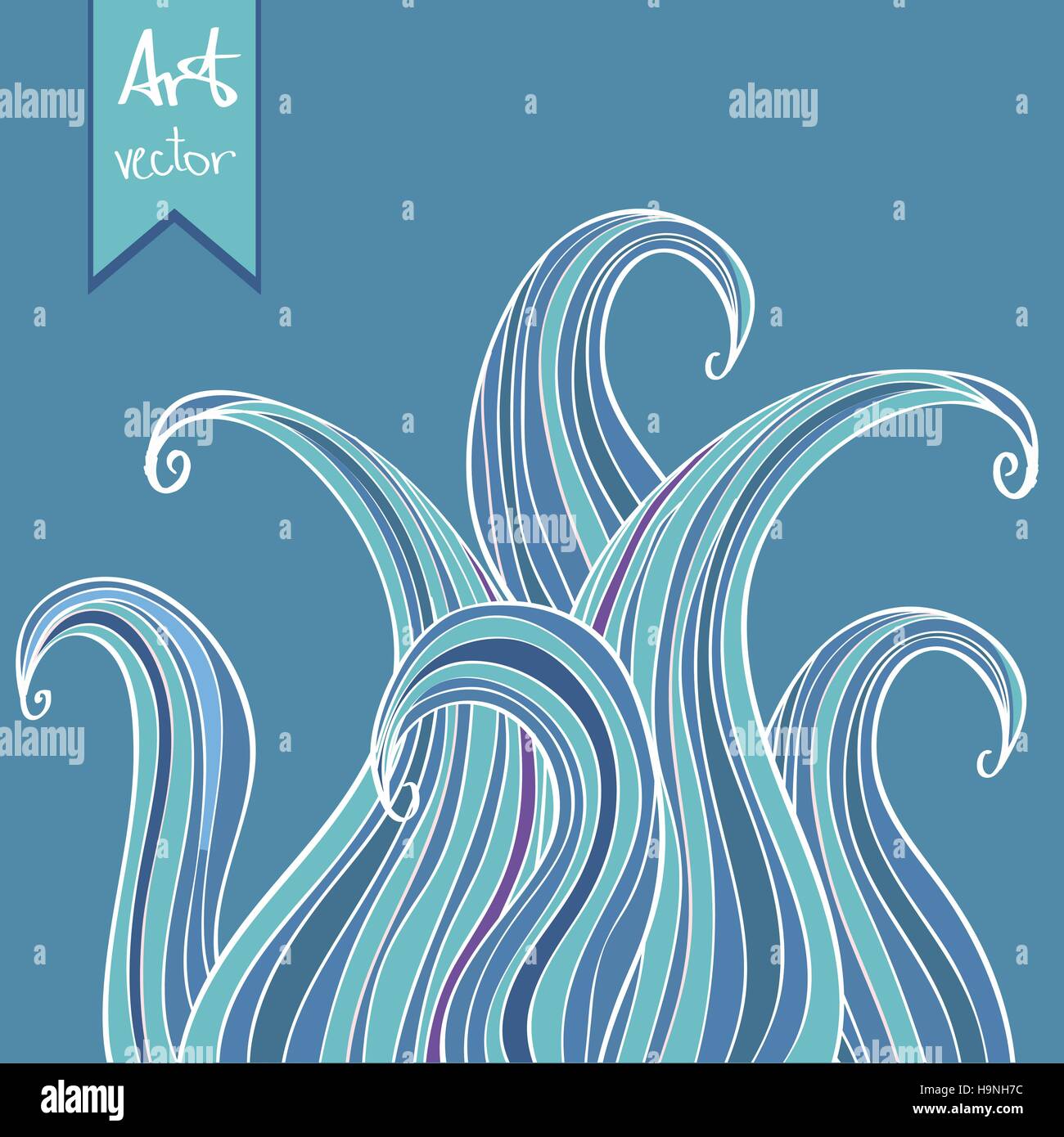 Blue abstract hand-drawn waves background - doodle style Stock Vector ...