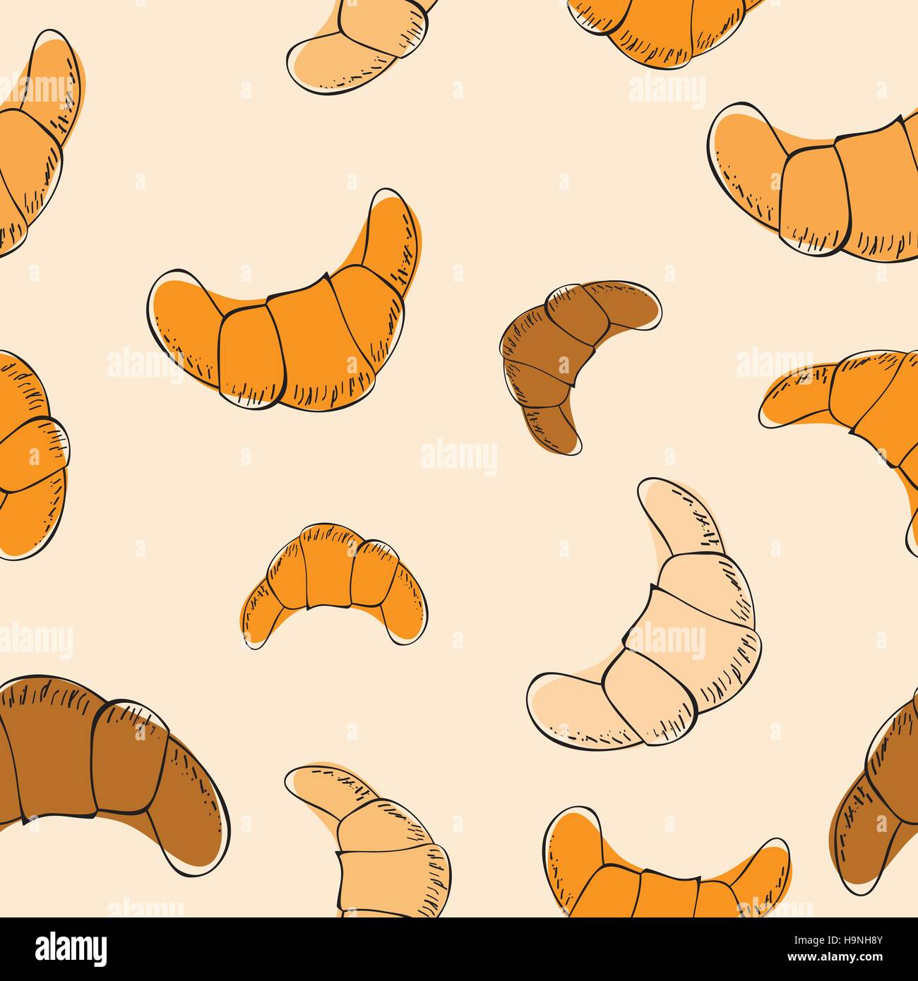 vector croissants seamless pattern - hand drawn background Stock Vector ...