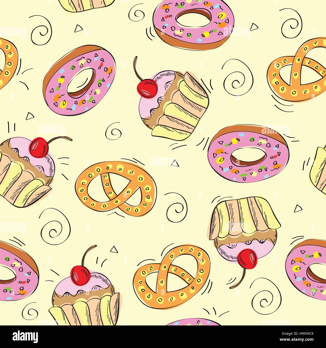 Seamless pattern background - sweet cakes - vector illustration Stock ...