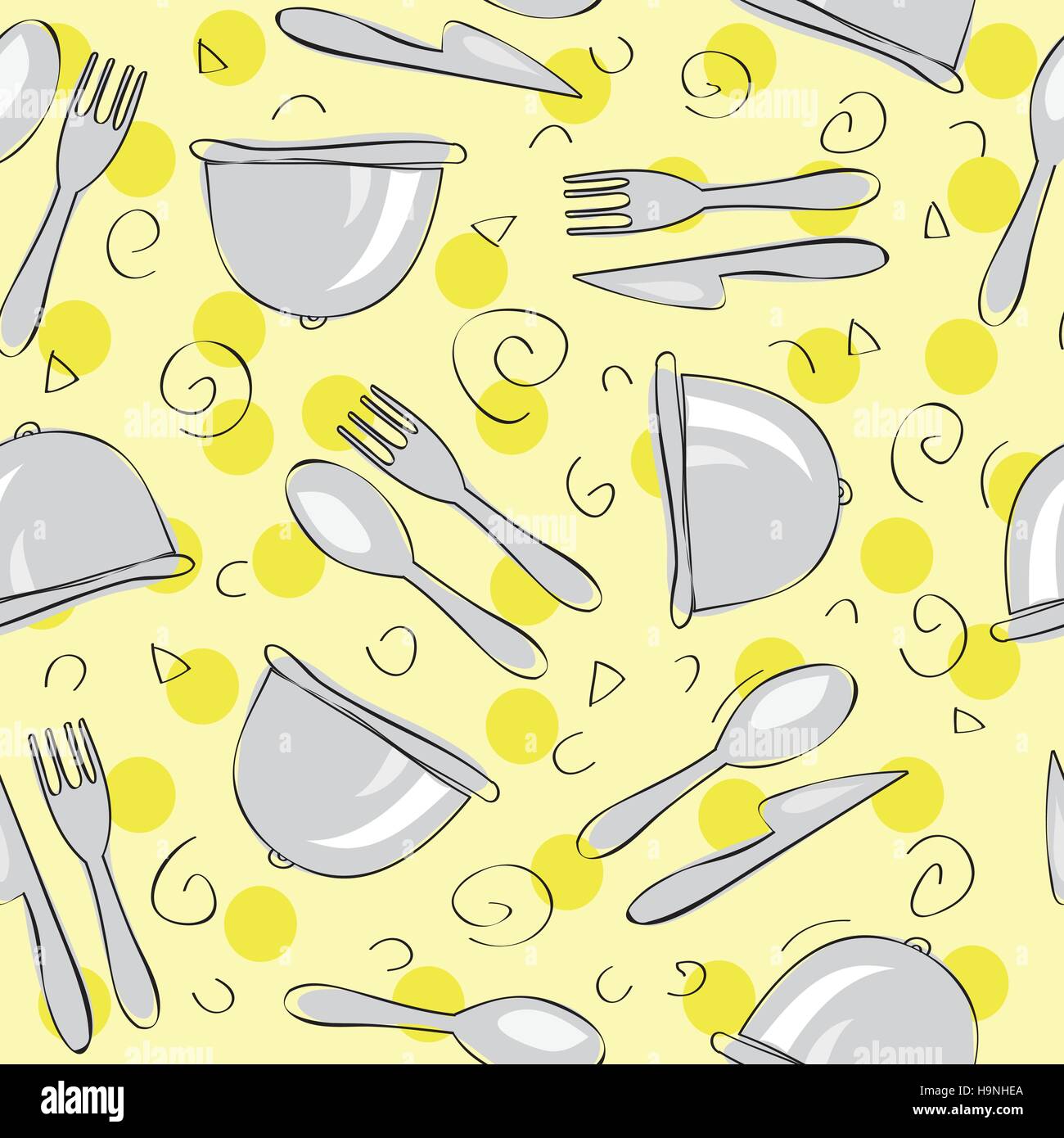 hand drawn seamless kitchen pattern - vector illustration Stock Vector ...