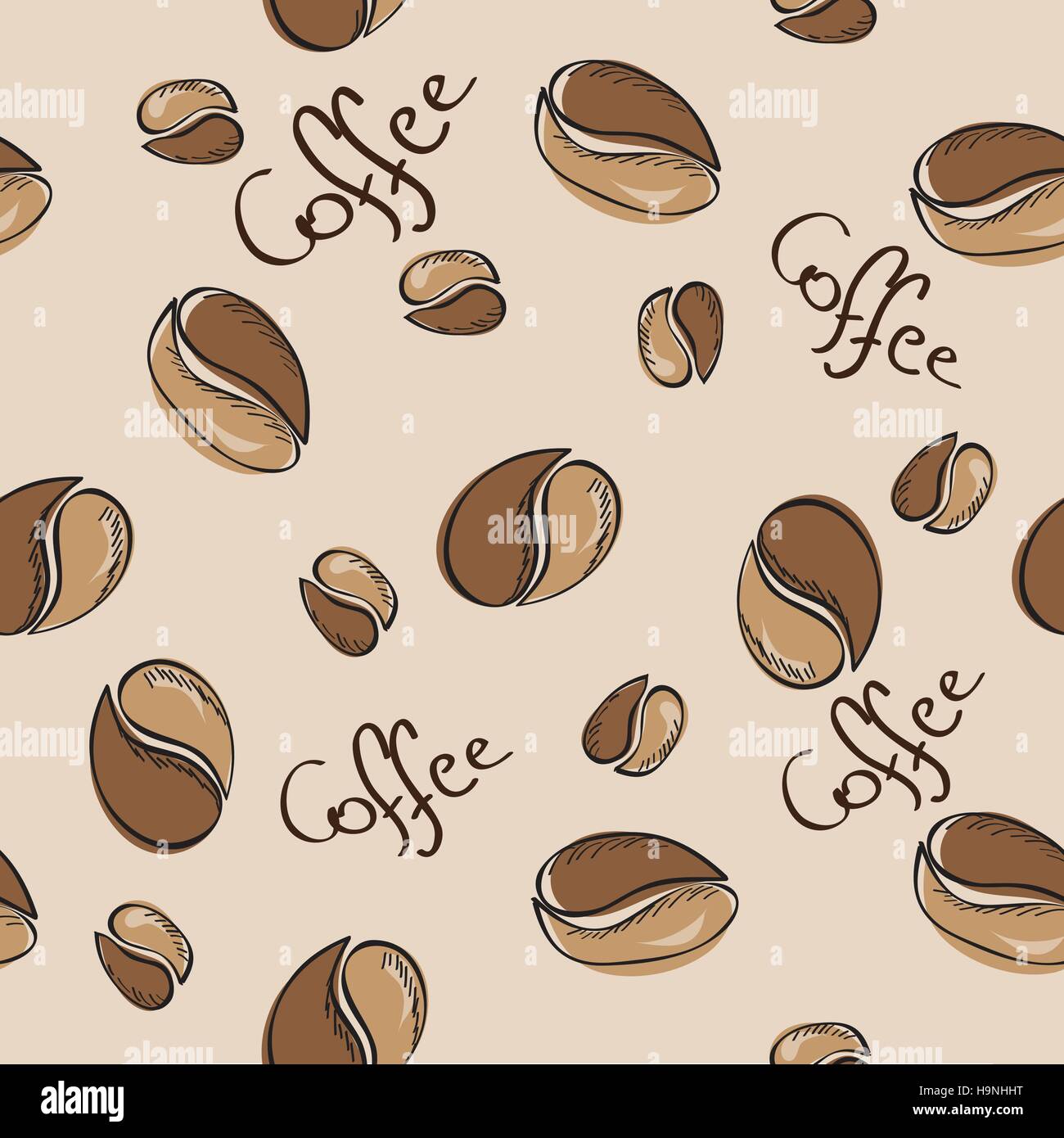 hand-drawn coffee beans seamless pattern - vector illustration Stock ...