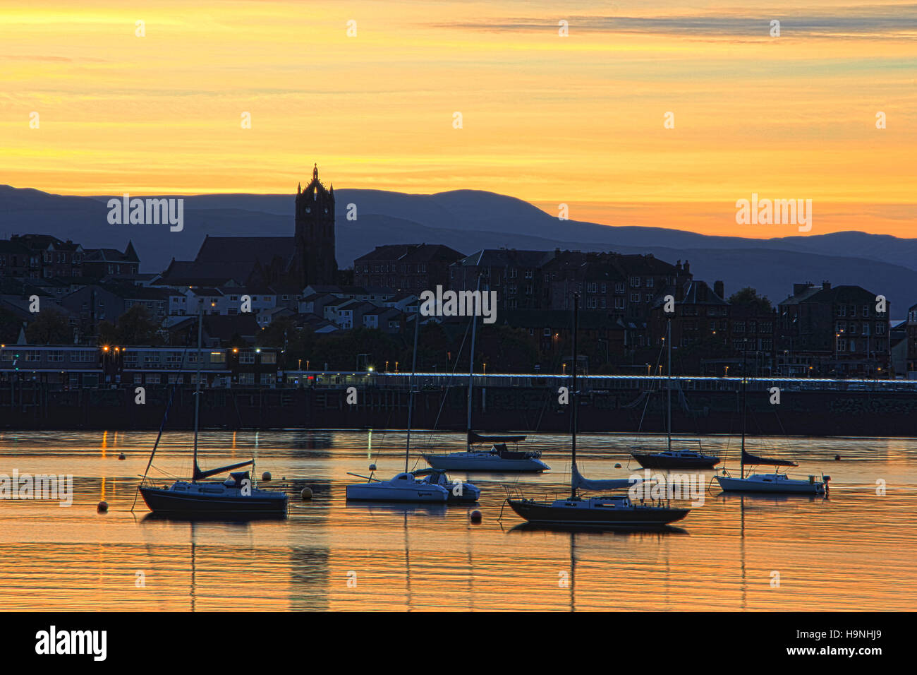 hdr, sunset, Orange Sky, harbour Stock Photo - Alamy