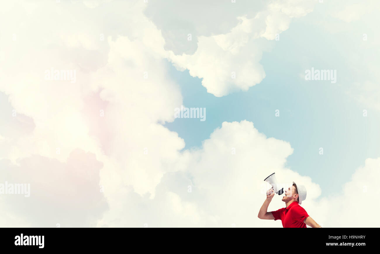 Guy making announcement Stock Photo - Alamy