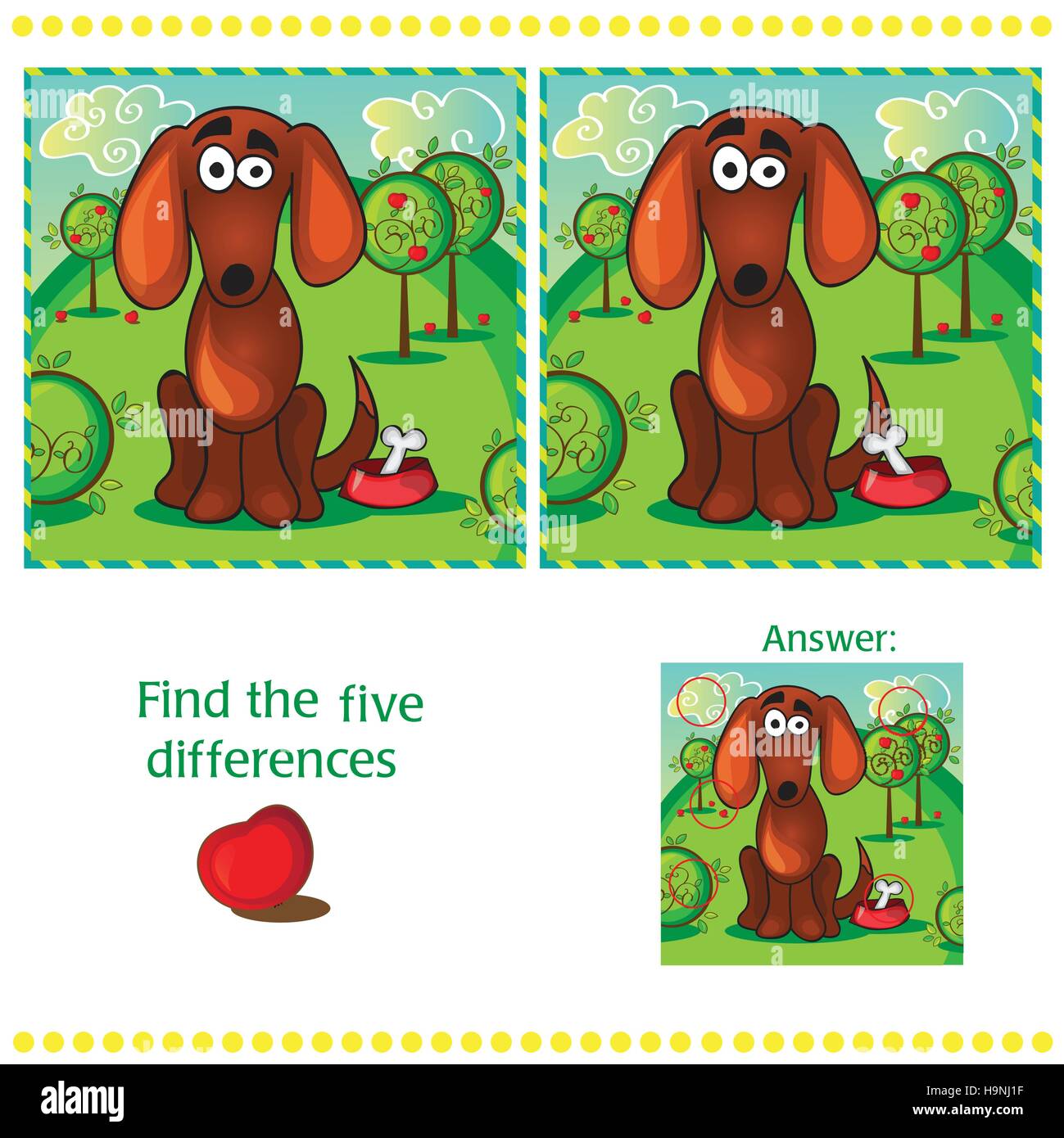 Find differences between the two images with funny dog Stock Vector ...