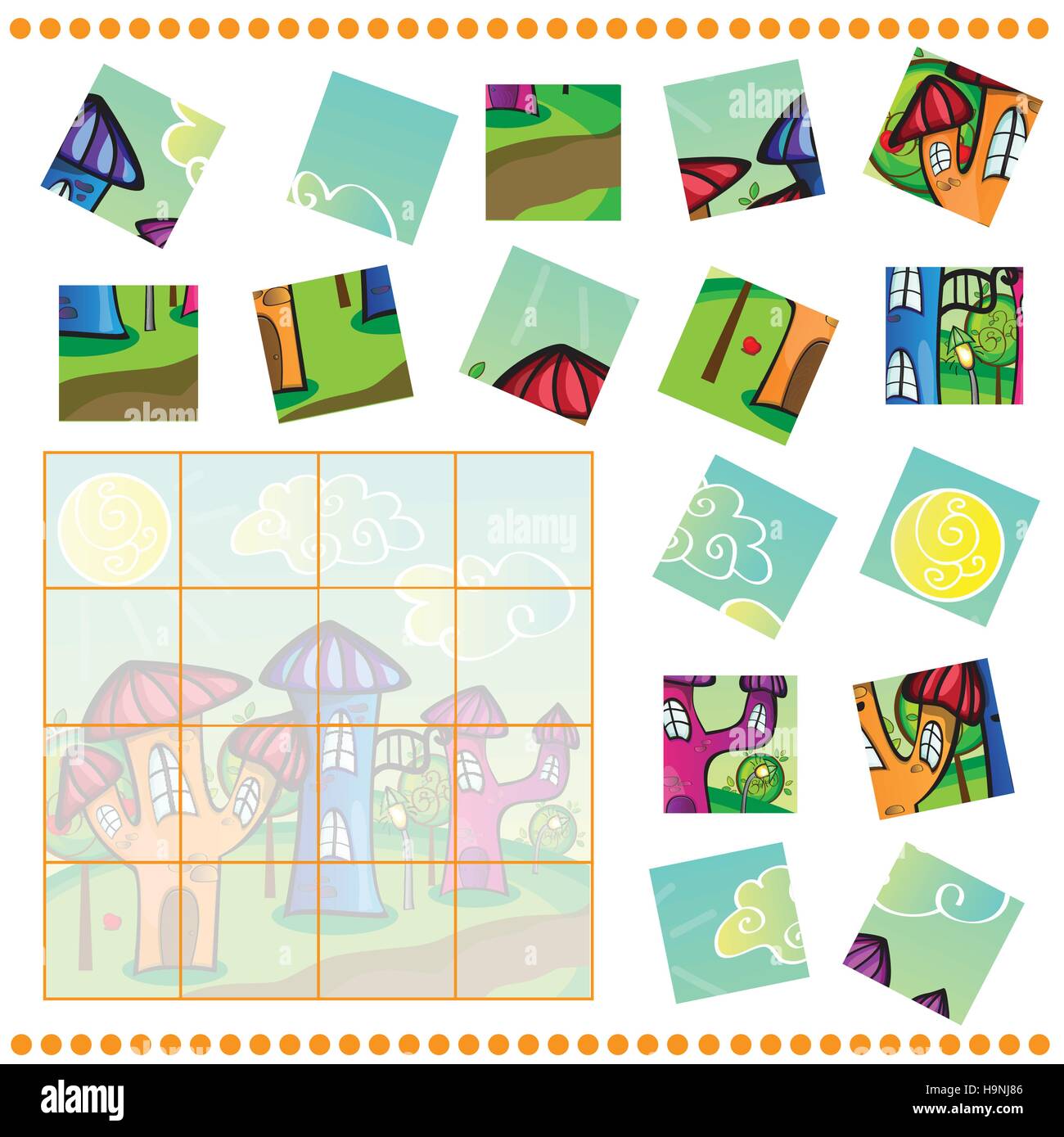 Jigsaw Puzzle game for Children - cartoon town Stock Vector Image & Art ...