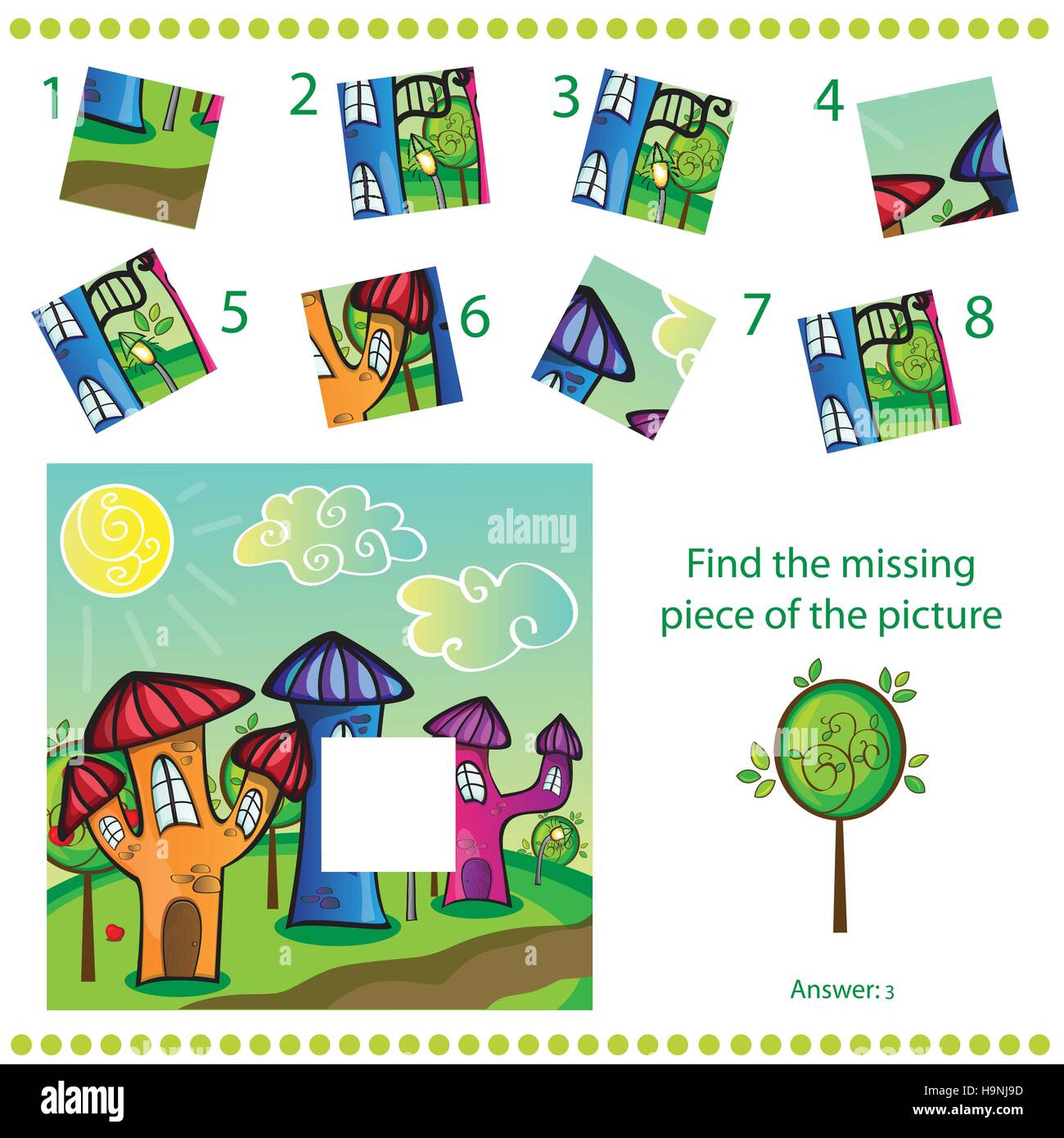 Find missing piece - Puzzle game for Children - cartoon town Stock ...