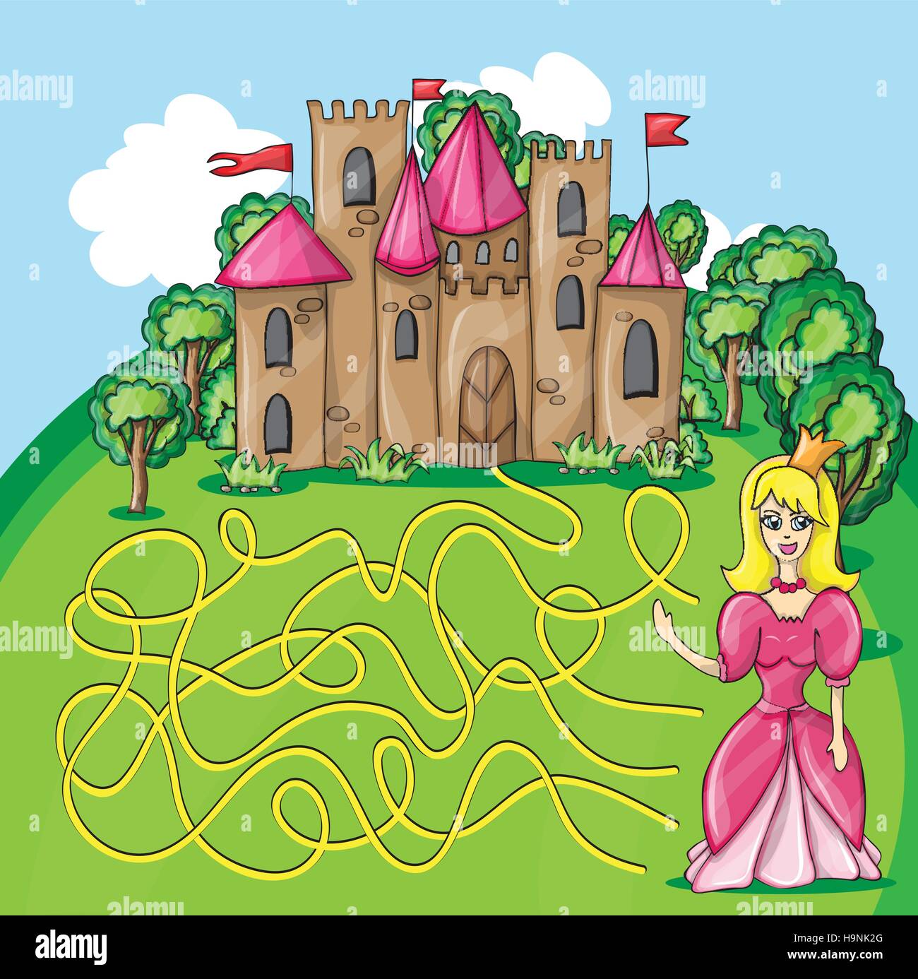 Maze game - hehp princess to find the way to her castle Stock Vector ...