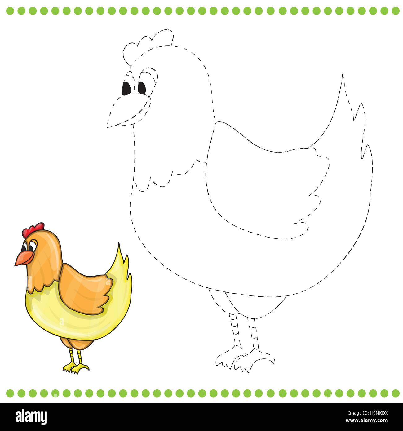 Connect the dots and coloring page of funny farm chicken Stock Vector ...