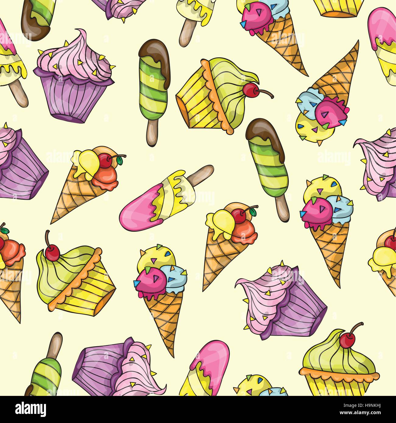Seamless pattern with different ice cream - vector Set of ice-cream ...