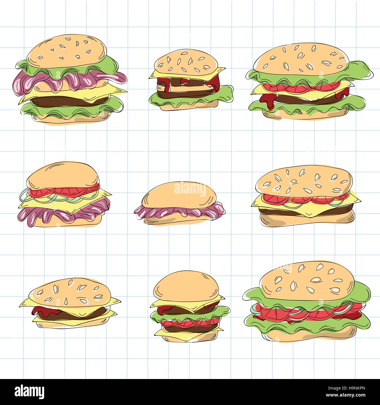 Fast food hamburger doodle set - vector illustration Stock Vector Image ...