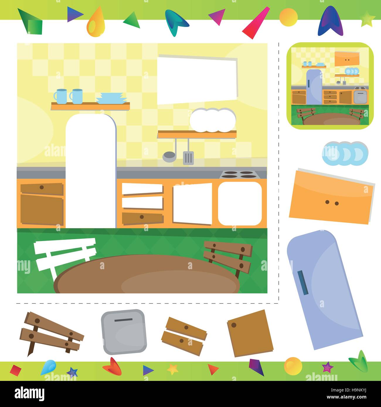 Kitchen interior - cut and paste parts of the picture Stock Vector ...