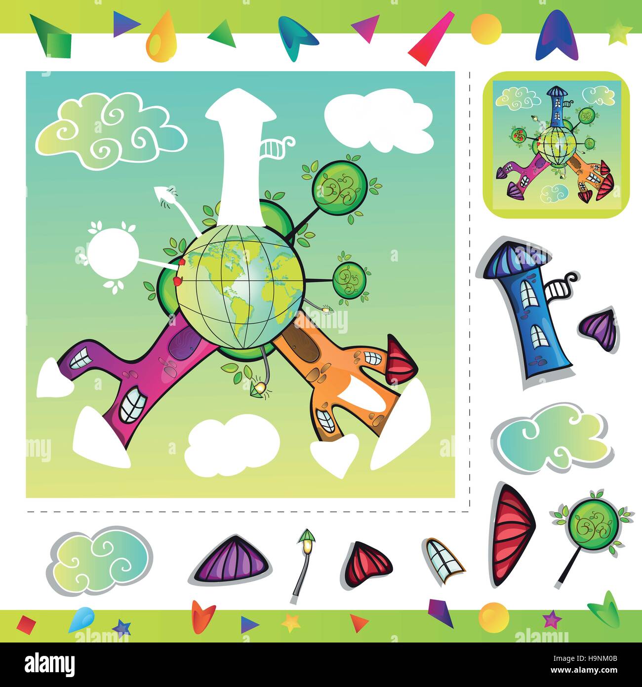 Cartoon city street with funny houses - cut and paste parts of the ...