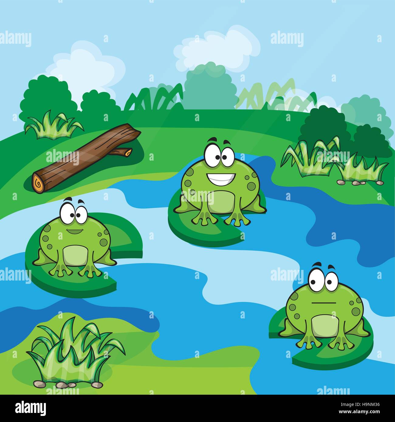 Cute little frogs having fun in the pond - vector Stock Vector Image ...