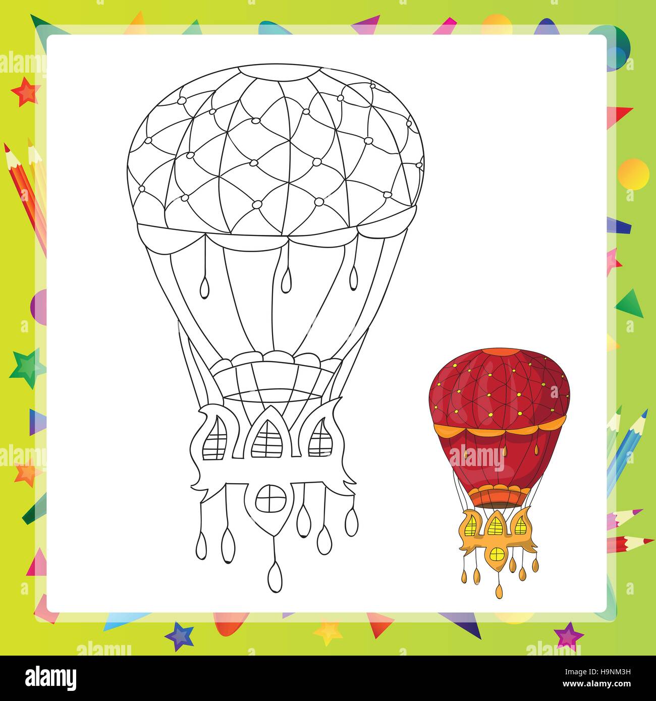 Air balloon - Coloring book page - Cartoon vector illustration Stock ...