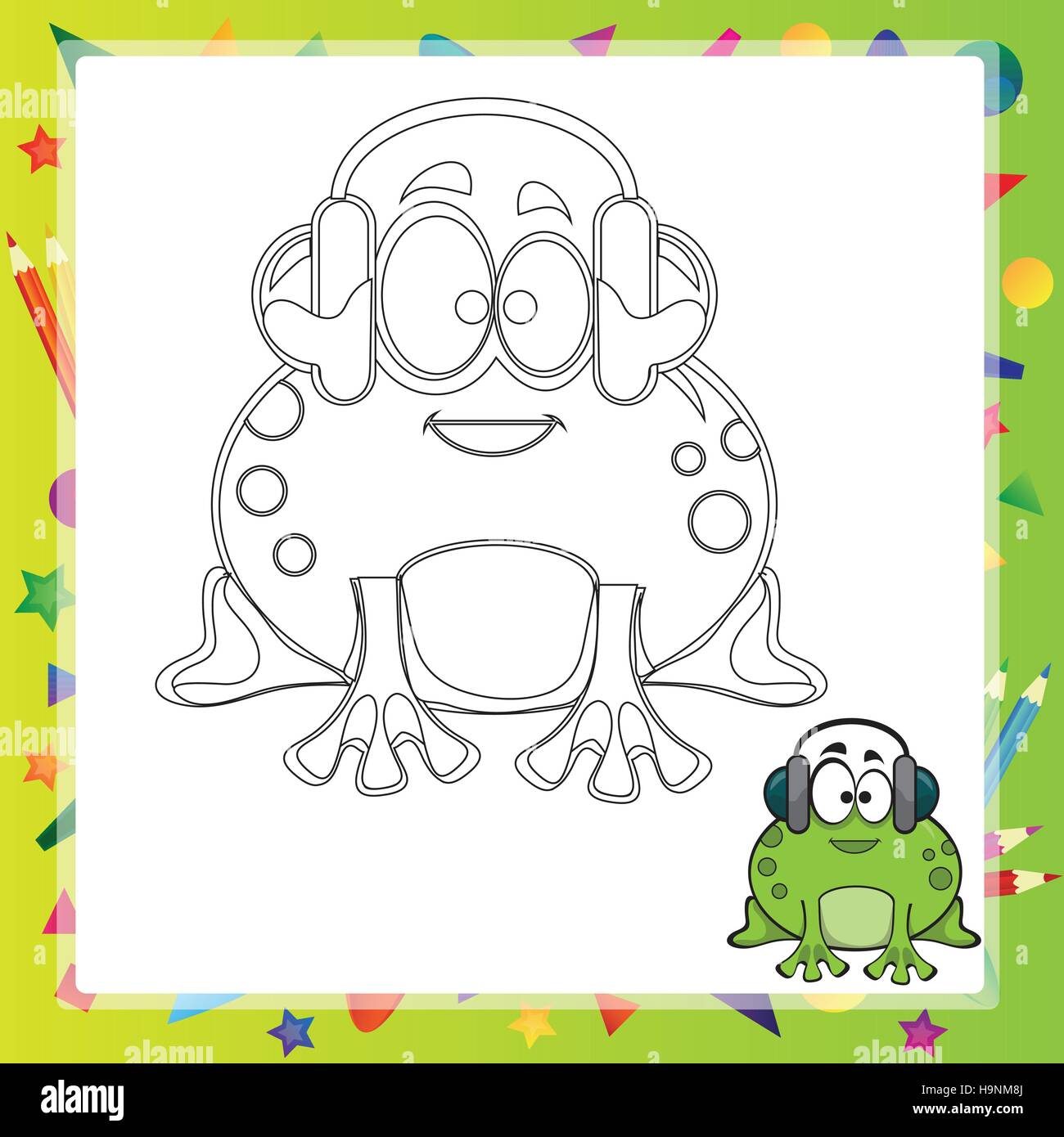 illustration of Cartoon frog - Coloring book - vector Stock Vector ...