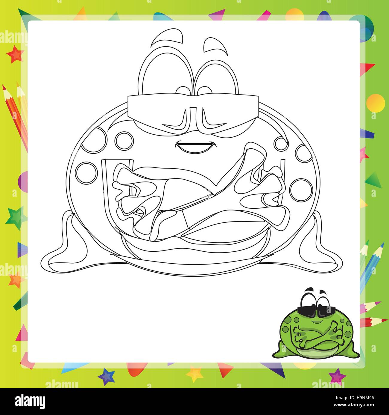 illustration of Cartoon frog - Coloring book - vector Stock Vector ...