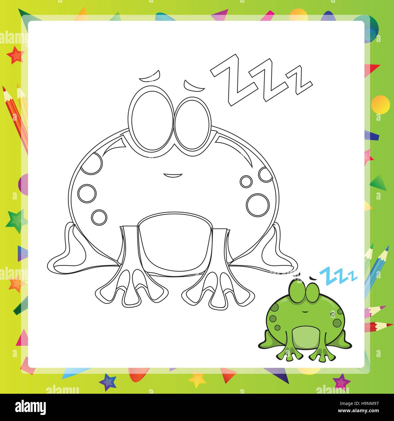 illustration of Cartoon frog - Coloring book - vector Stock Vector ...