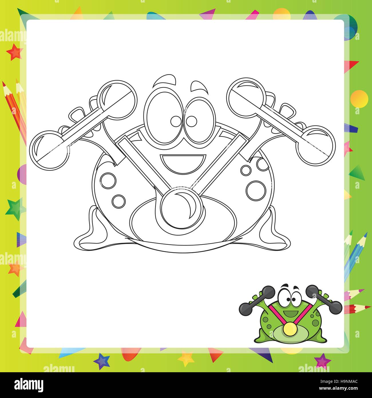 illustration of Cartoon frog - Coloring book - vector Stock Vector ...