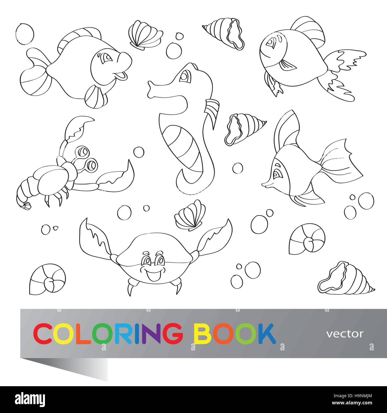 Coloring book - set of images of the marine life Stock Vector Image ...